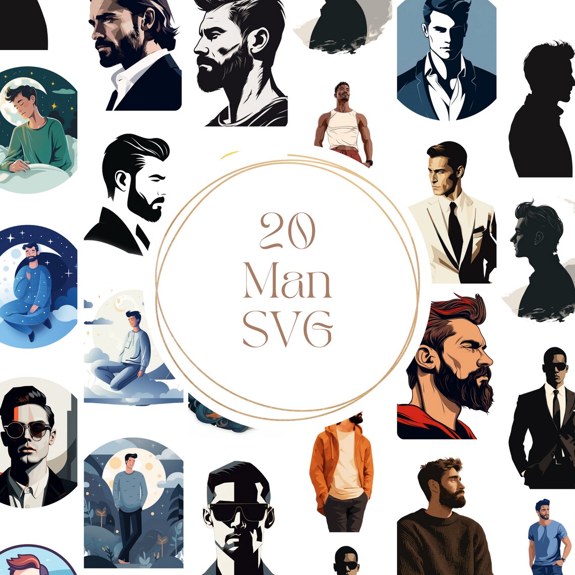 20 Man Designs Svg Bundle, Inside Out Svg Mans Clipart, Cute Instant ...