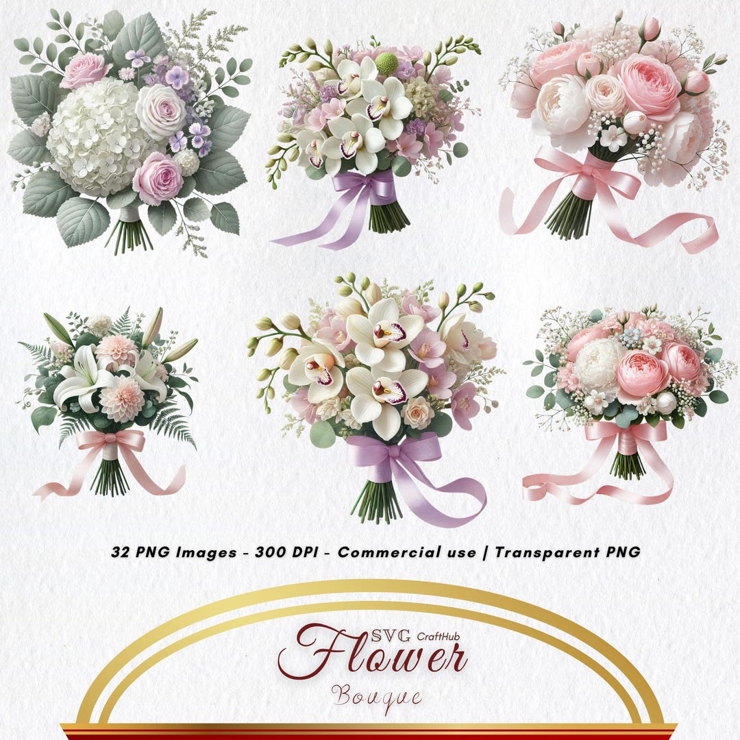 Pastel Flower Clipart PNG Bundle, 32 Digital Designs for Wedding Decor ...