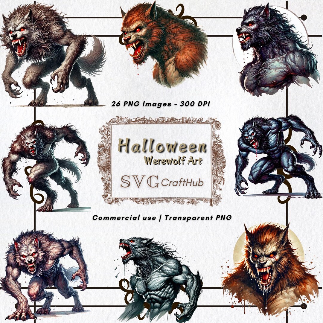 Werewolf PNG Bundle | 26 Dark Gothic Halloween Clipart for Spooky ...