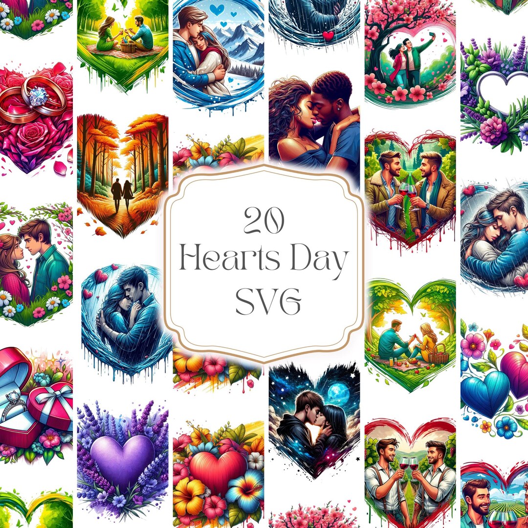 20 Hearts Day SVG Bundle | Romantic Couples Clipart (digital Art) - Etsy