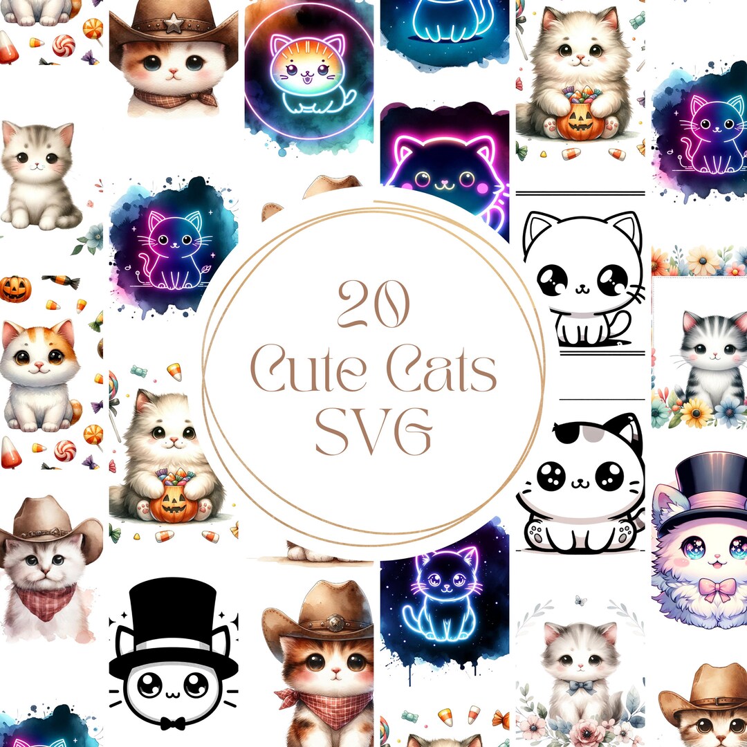 20 Cute Cat SVG Designs Bundle | Funny Cat Clipart for Cricut ...