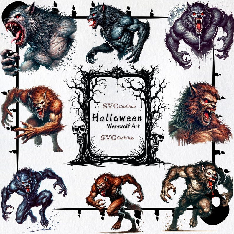 26 Dark Werewolf SVG Bundle | Gothic Halloween Clipart & Spooky Wolf ...