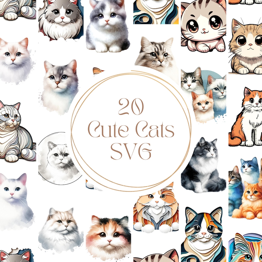 20 Cute Cat Designs Svg Bundle, Inside Out Svg Cat Clipart, Instant ...