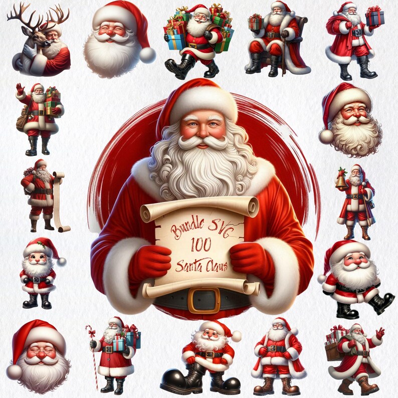 Bundle 100 SVG Santa Christmas Clip Art, High Quality PNG 300 DPI for T ...