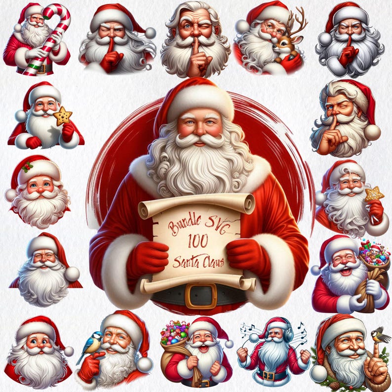 Bundle 100 SVG Santa Christmas Clip Art, High Quality PNG 300 DPI for T ...