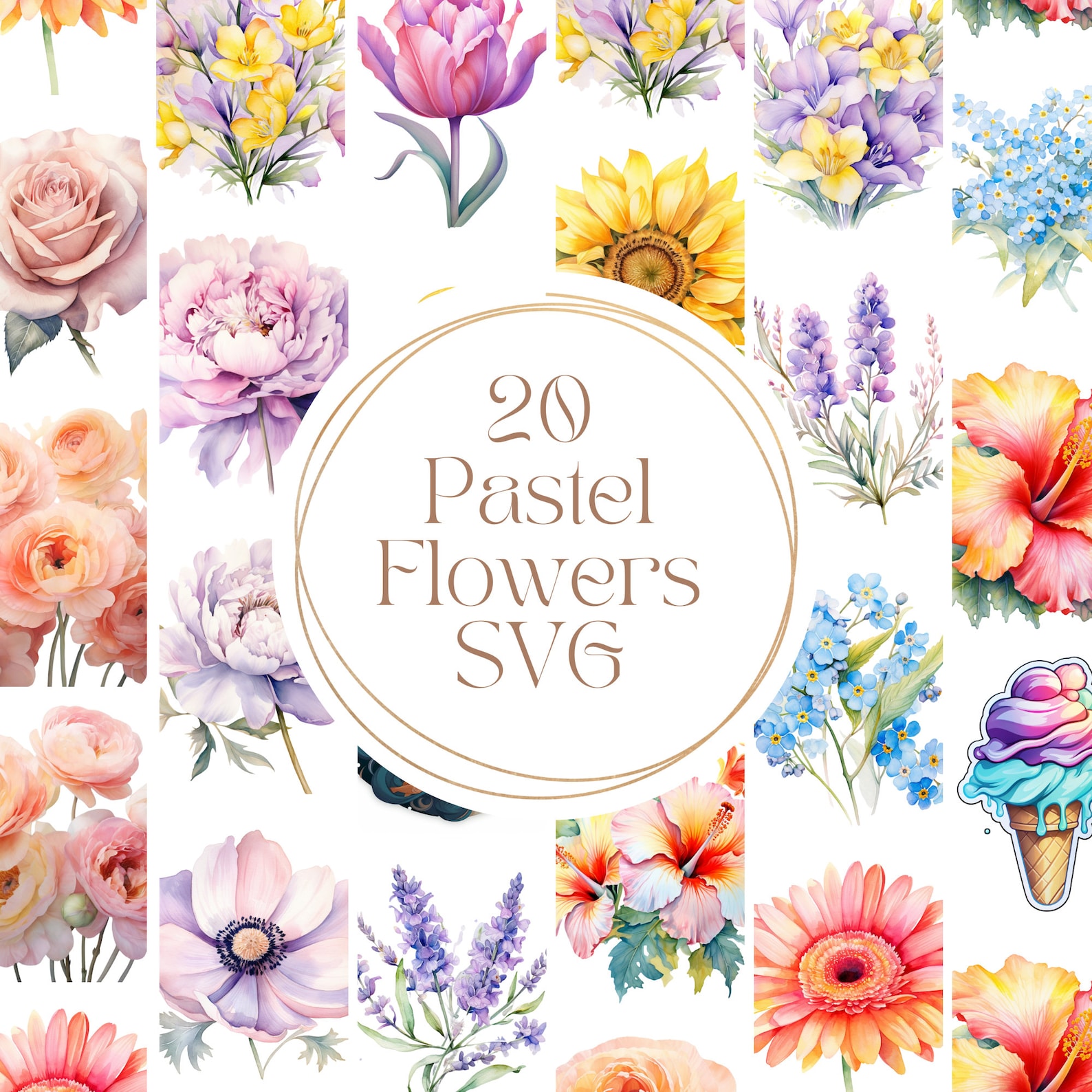 Pastel Flower SVG Bundle – Cute Floral Clipart for Cricut & Sublimation ...