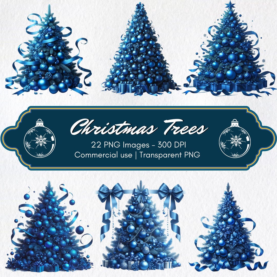 22 Blue Christmas Tree Clipart, Printable Watercolor Clipart ...