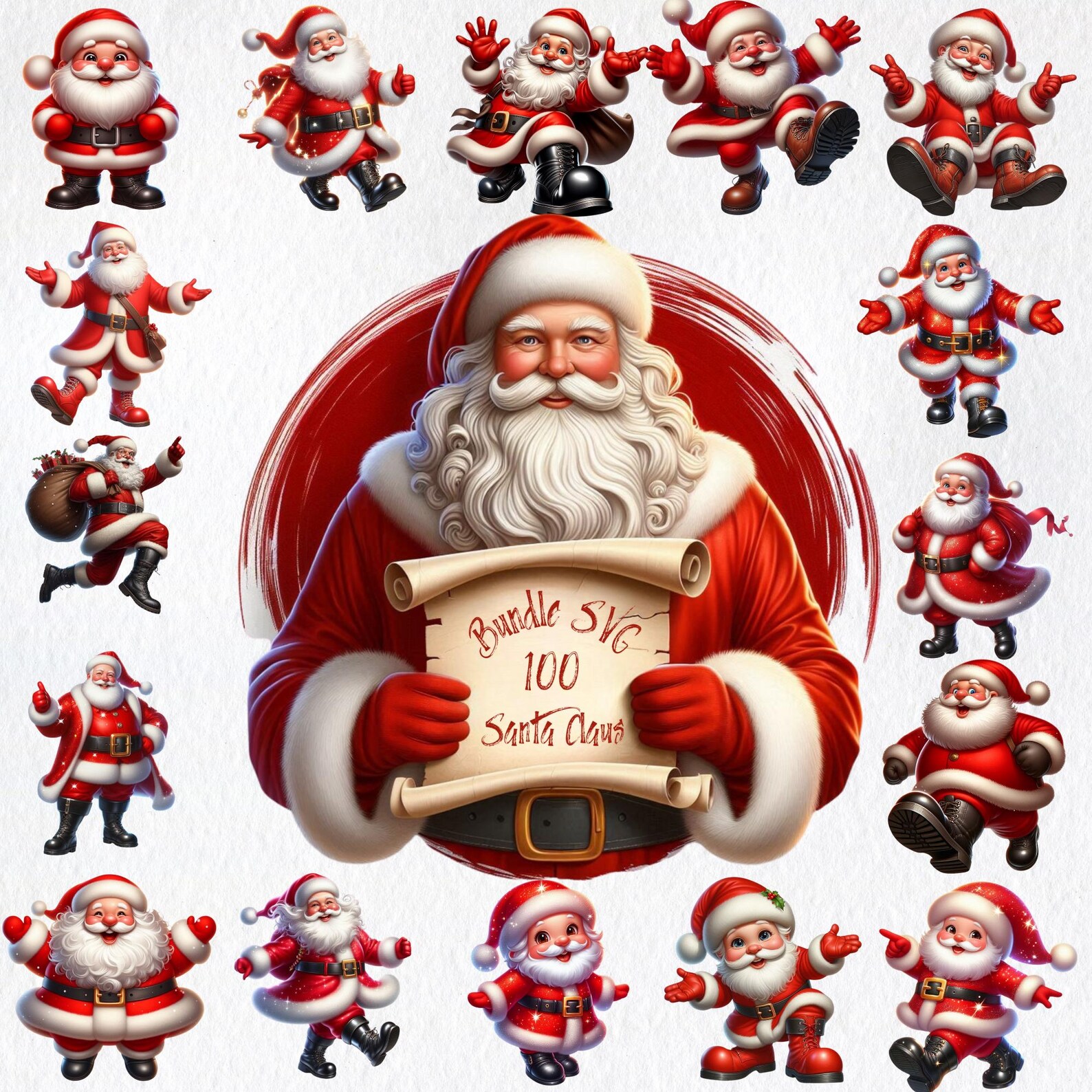 Bundle 100 SVG Santa Christmas Clip Art, High Quality PNG 300 DPI for T ...