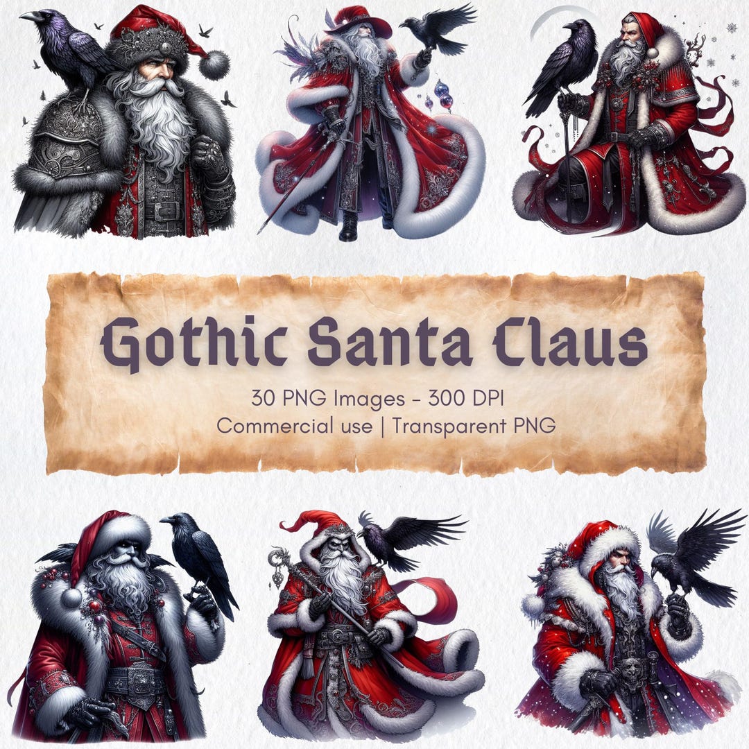 Dark Gothic Santa PNG Bundle - 30 Spooky Christmas Cliparts for ...