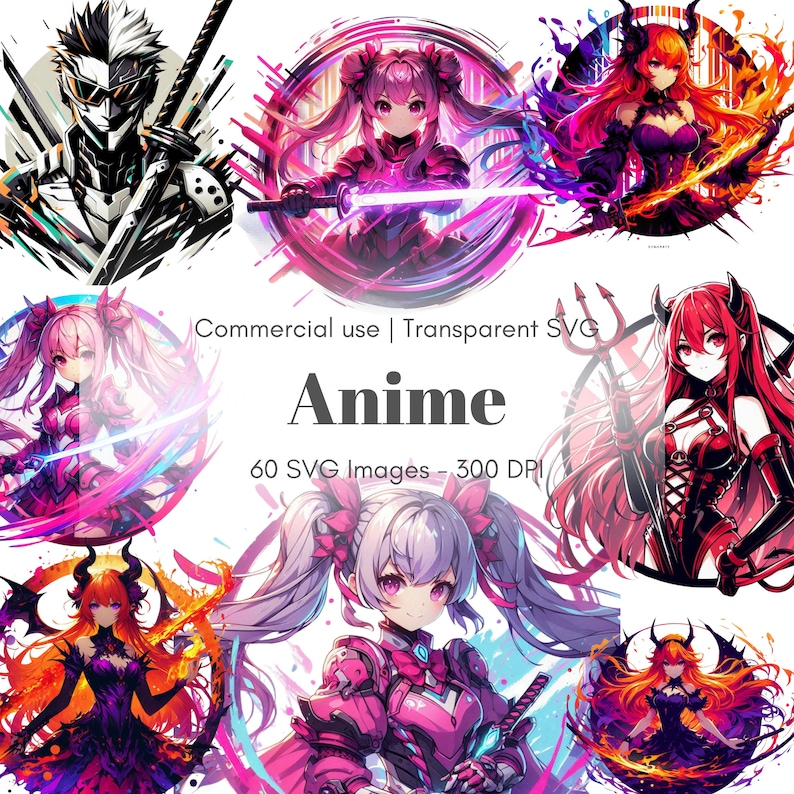 Anime SVG Bundle - Manga Clipart Cutfile, Japanese Art PNG, Vector ...