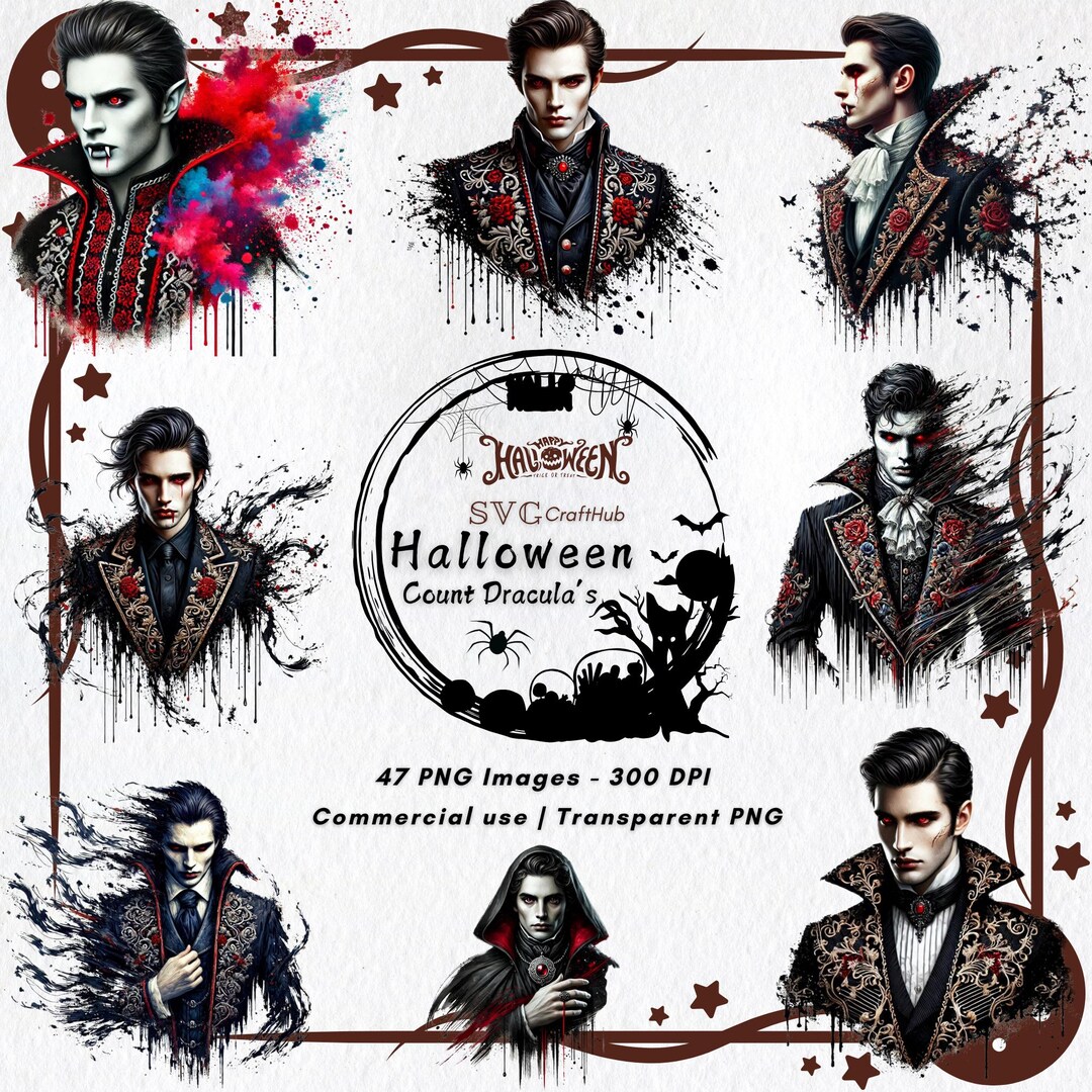 Dark Dracula PNG Clipart Bundle – 47 Gothic Vampire Illustrations for ...