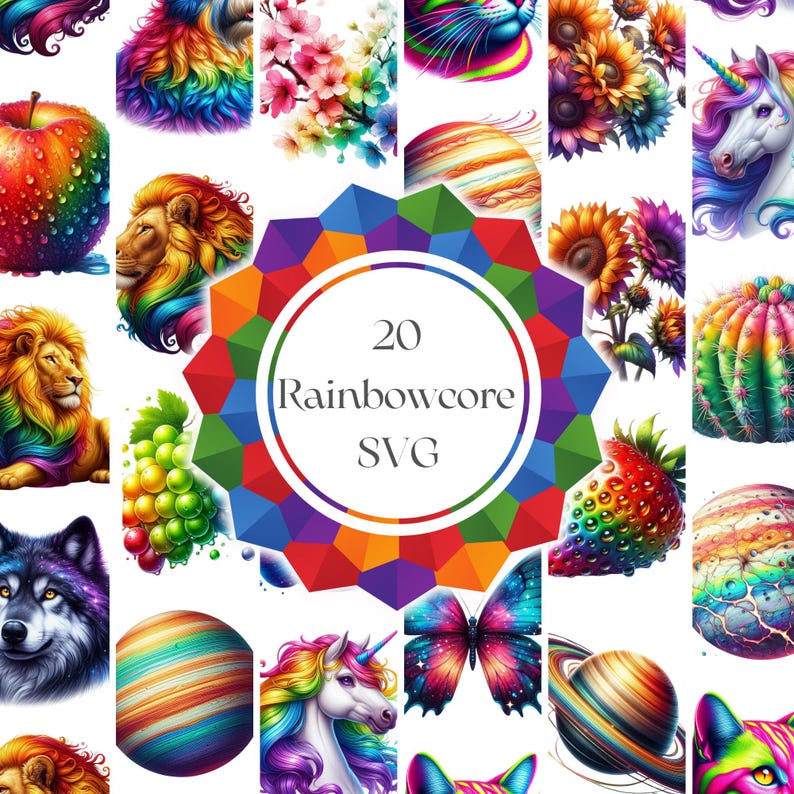 20 Rainbow Core Designs Svg Bundle, Inside Out Svg Rainbow Clipart, Cute Instant Download ...