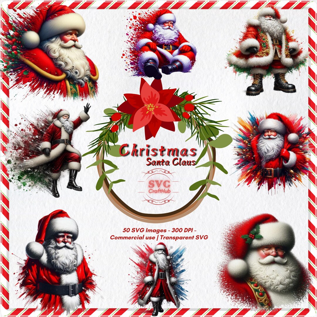 50 Santa Christmas SVG Bundle | Holiday Clipart for Cricut ...