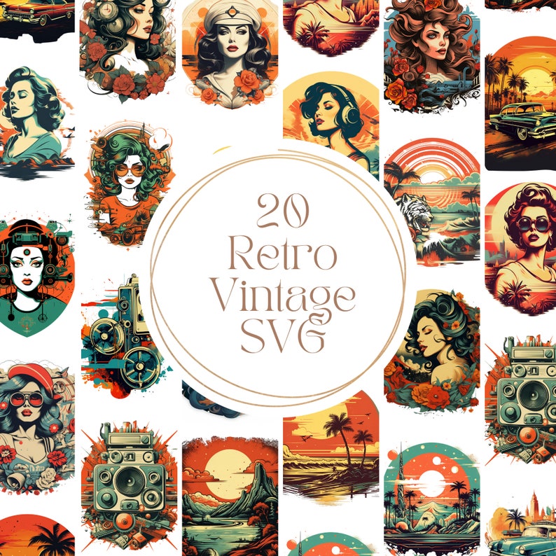 20 Retro Vintage Designs Svg Bundle, Inside Out Svg Retro Clipart, Cute ...