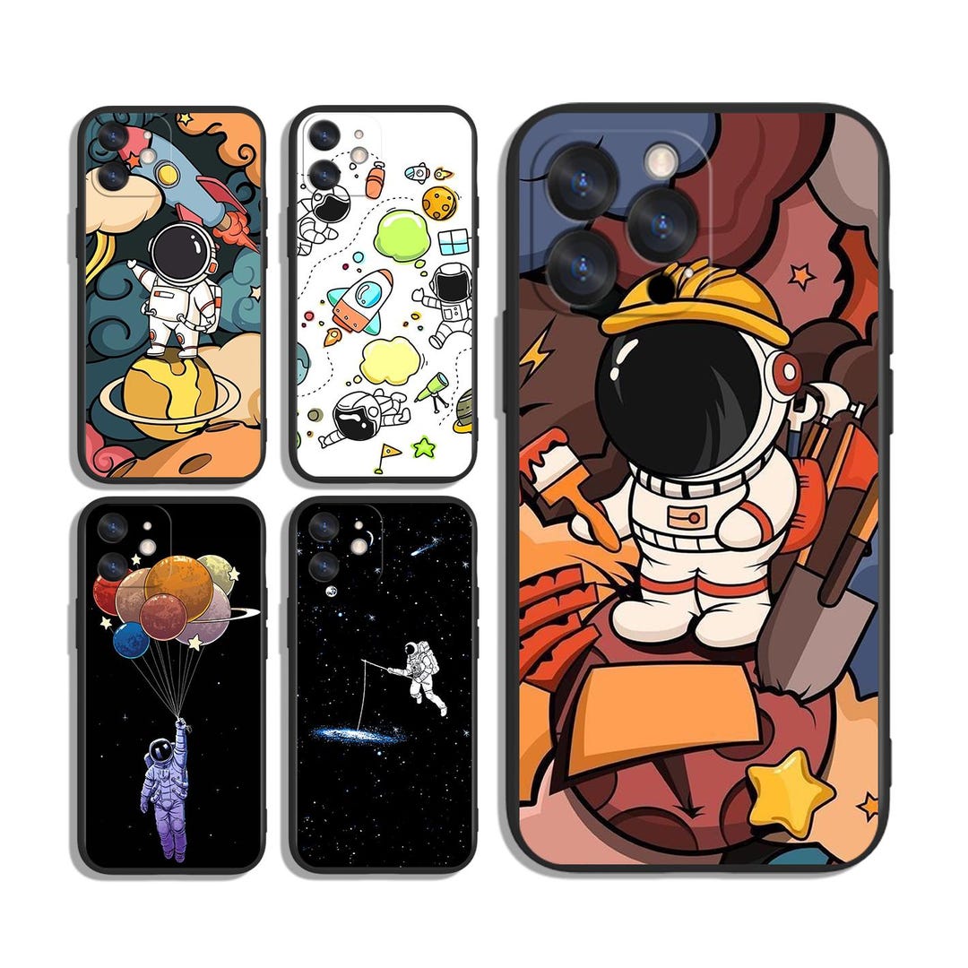 Cartoon Astronaut Cases for iPhone SE 11 12 13 14 15 16 Plus Pro Max ...
