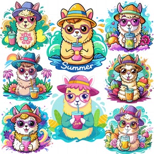 Llama Summer Drink Clipart, Alpaca Clipart, Summer PNG, Illustration ...