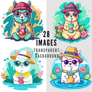 Llama Summer Drink Clipart, Alpaca Clipart, Summer PNG, Illustration ...