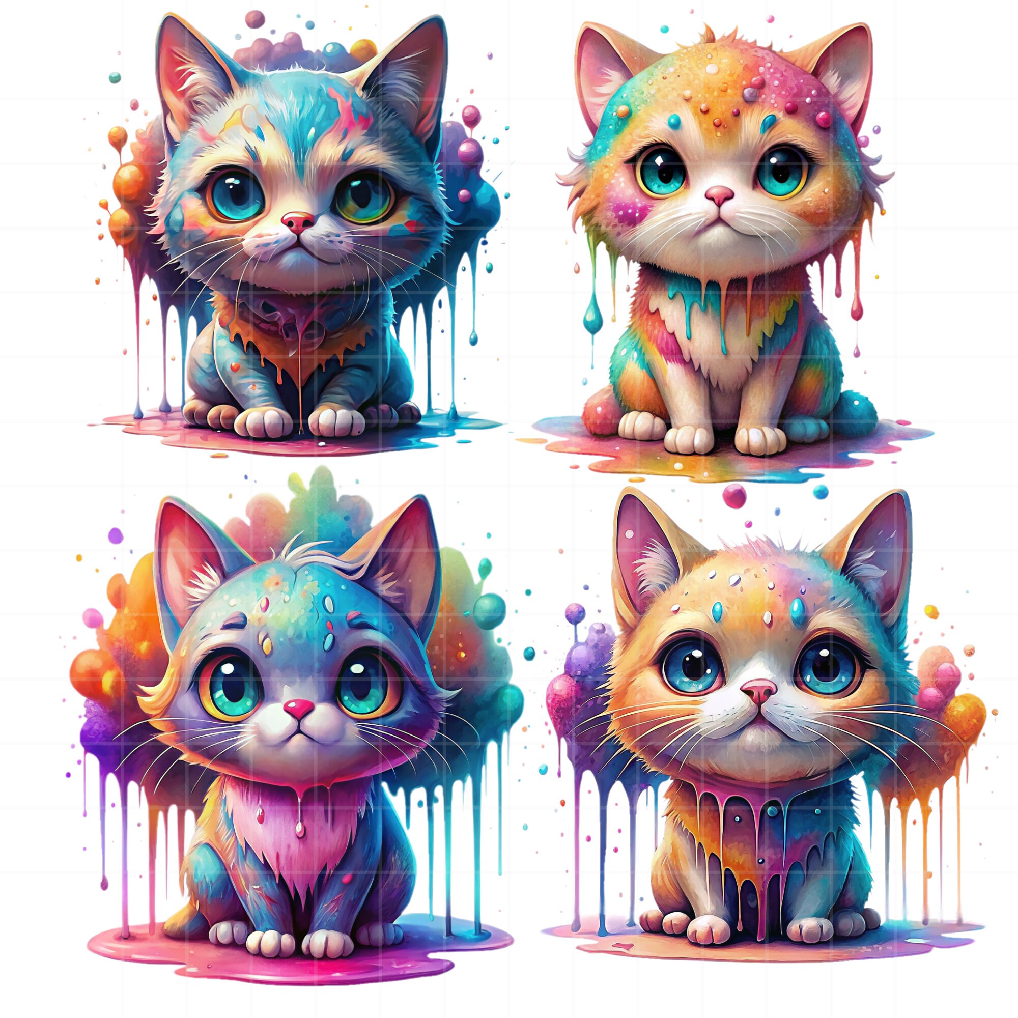 Colorful Cat Paint Drip Clipart, Cat Clipart, Cats Png for Sublimation ...