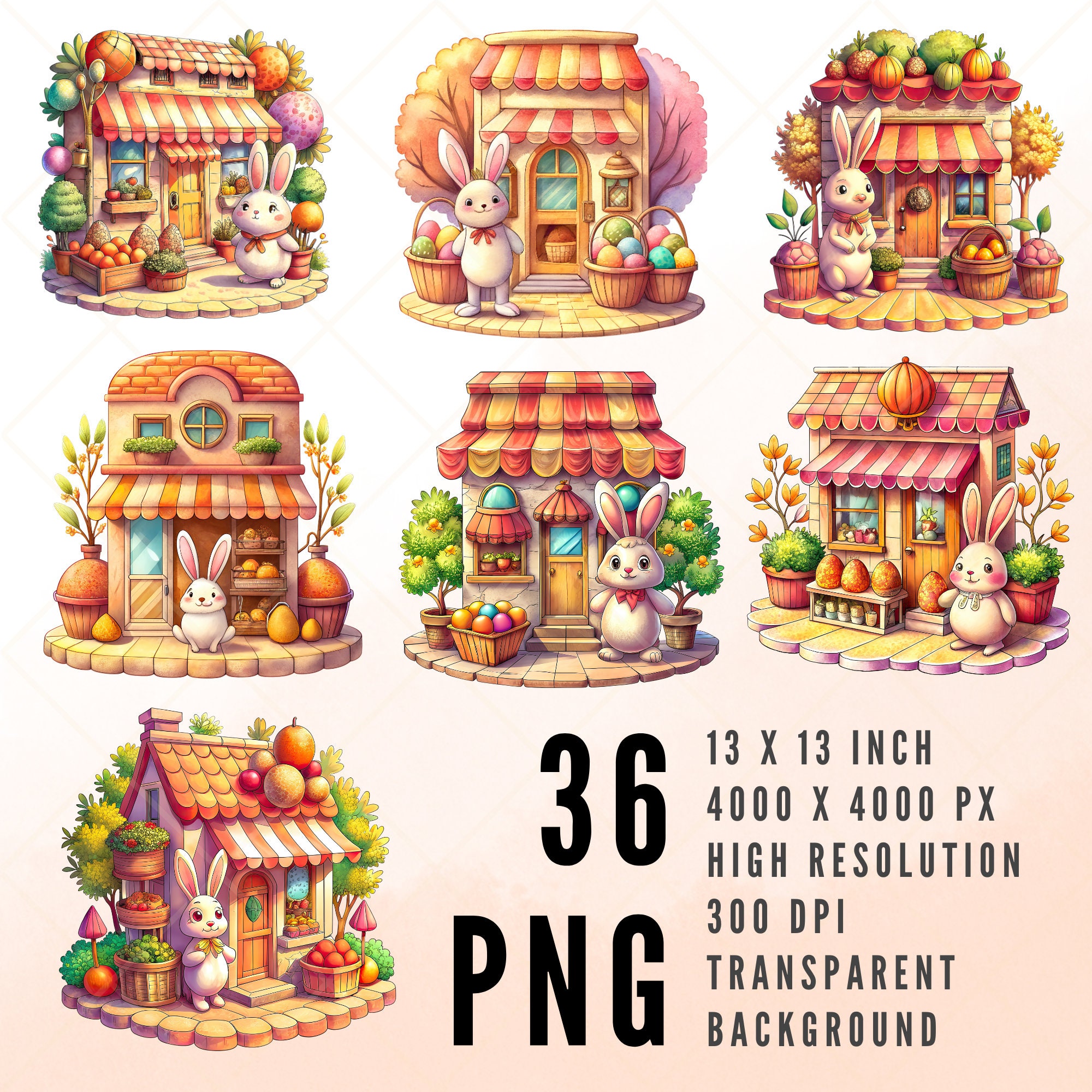 Easter Shop Storefront Clipart , 36 PNG Easter Bunny Illustration ...