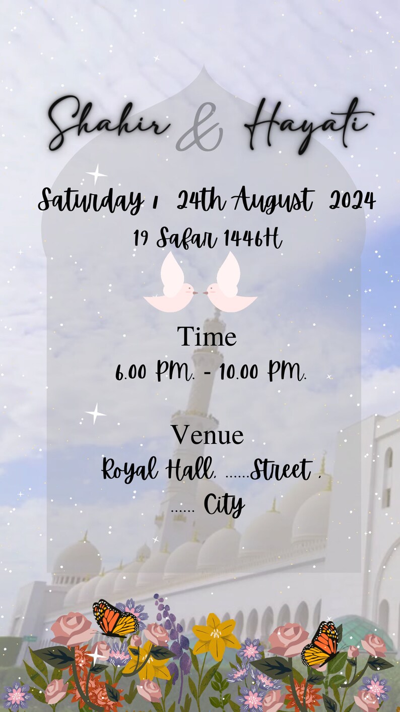 Editable Digital Muslim Wedding Invitation Template Nikkah Walimah ...