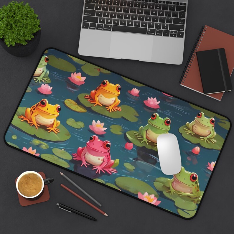 Kawaii Frog Cute Desk Mat Cottagecore Lily Pad Desk Mat Gamer Mouse Pad ...