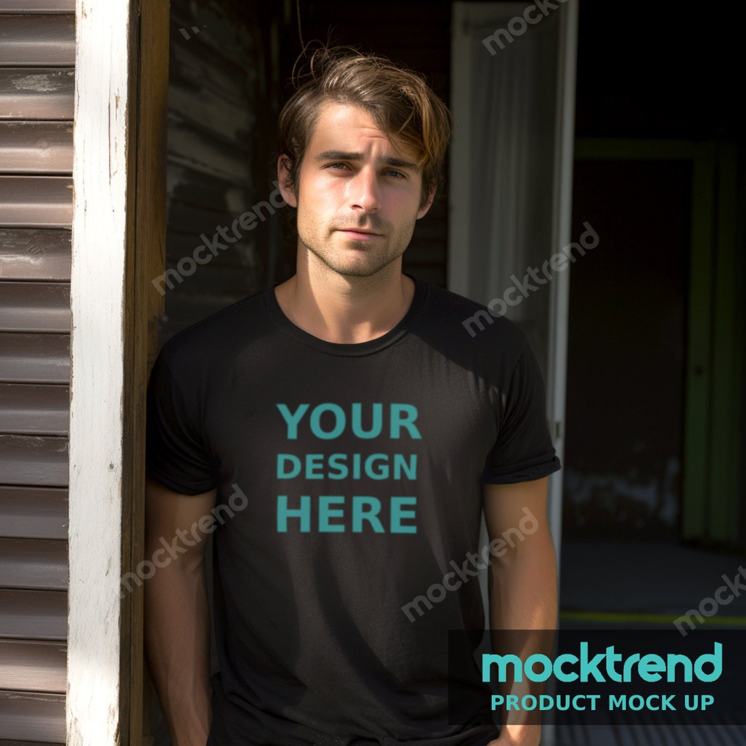 Mens Black Blank Tee Shirt Design Mockup On Bella And Canvas 3001