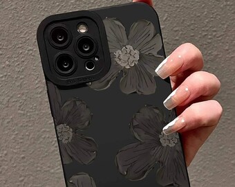 Floral Pattern Black iPhone Case, iPhone 15 14 13 12 11 Pro Max Case ...