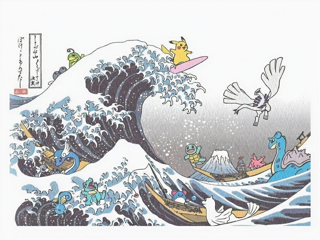 Pokemon the Great Wave Digital Print Pikachu Pokemon Gift for Adult ...