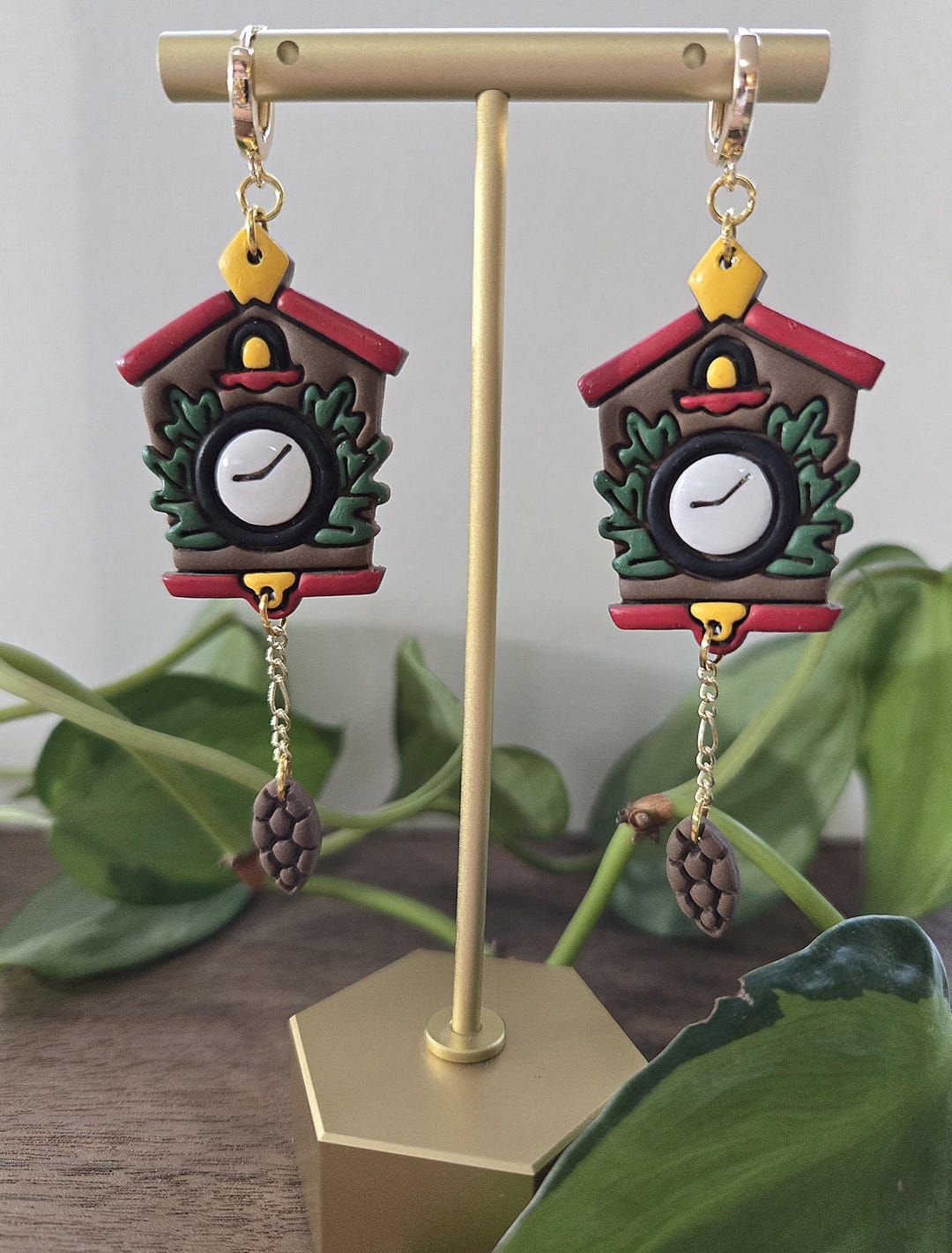 Hand-painted Cuckoo Clock Dangle Earrings - Polymer Clay Earrings ...
