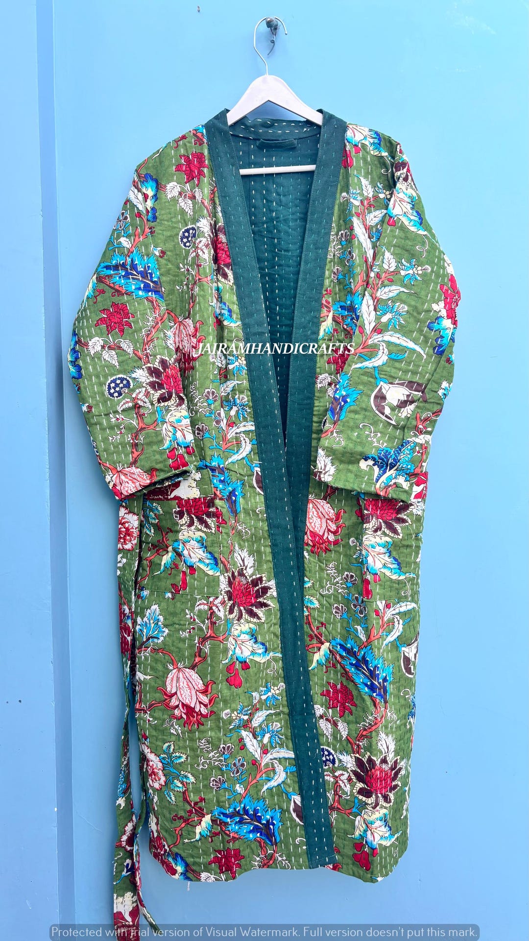 Kantha Kimono Robe: Floral Quilted Cotton Coat - Etsy