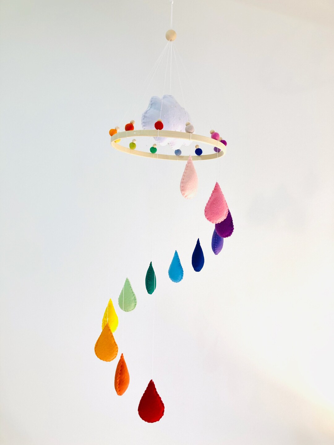 Cascading Rainbow Raindrops (x12) + Cloud Felt Baby Nursery Mobile ...