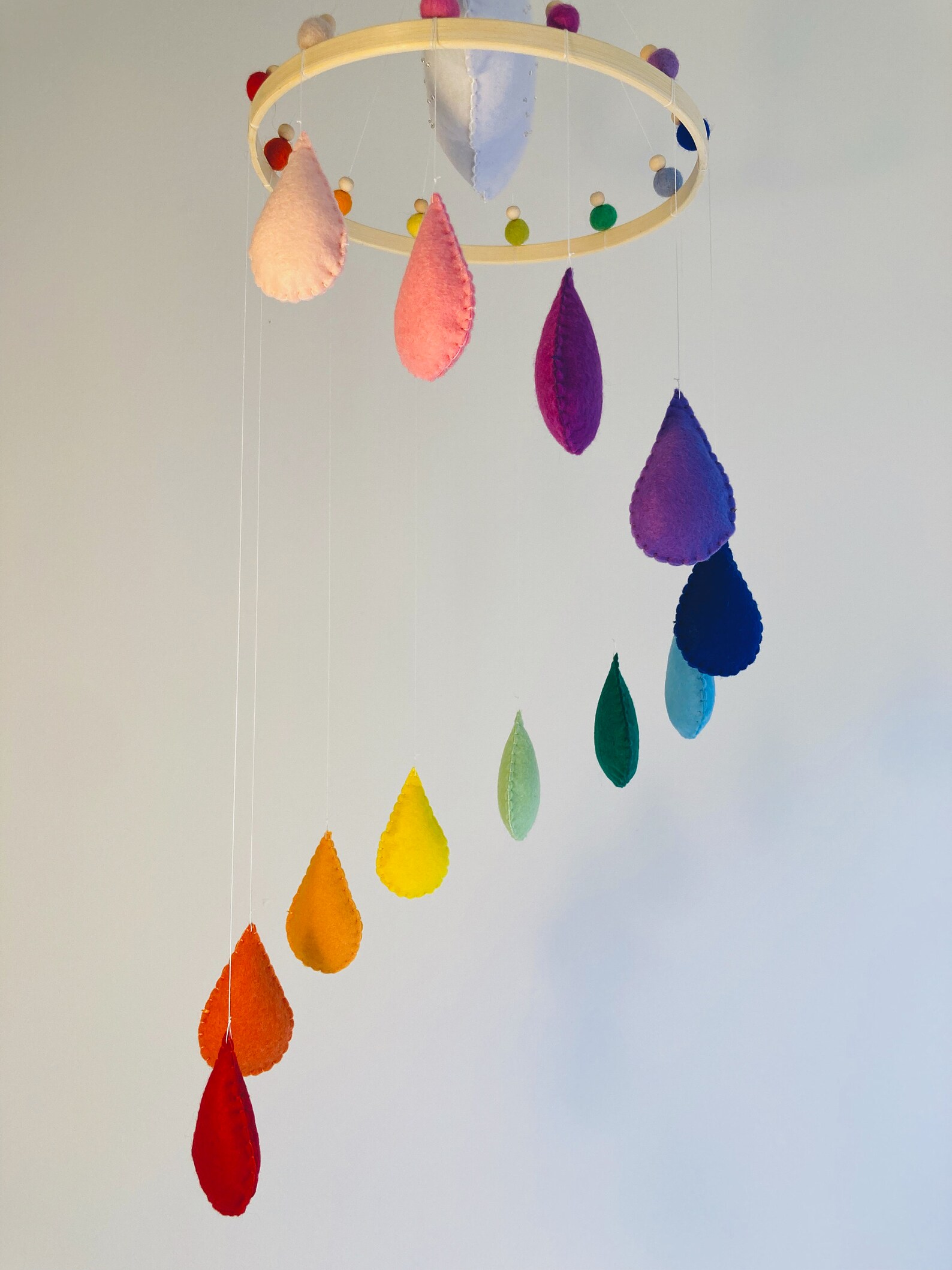 Cascading Rainbow Raindrops (x12) + Cloud Felt Baby Nursery Mobile ...