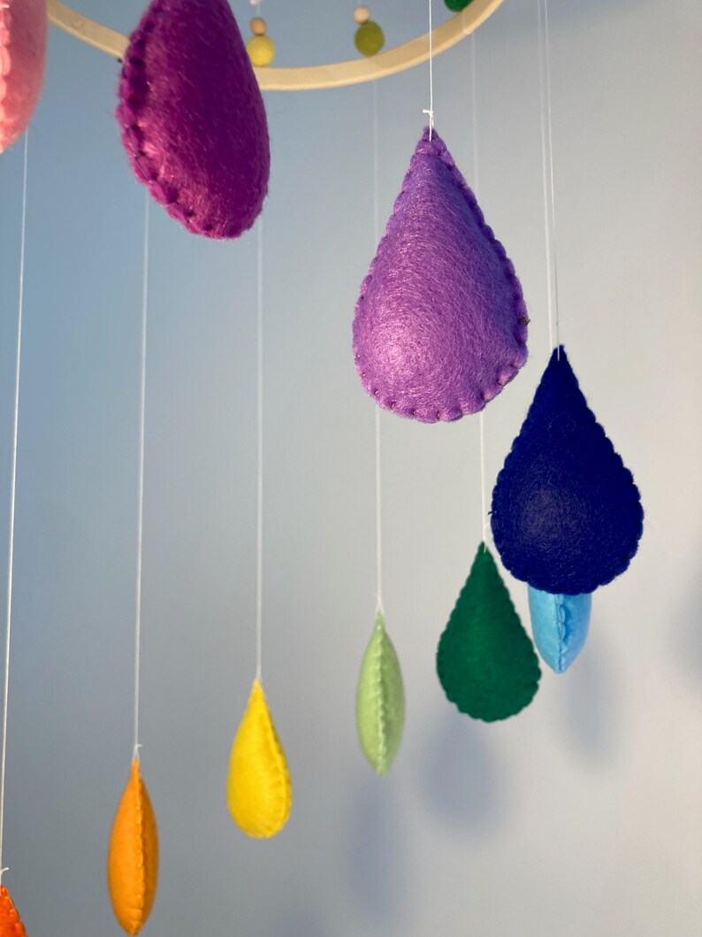 Cascading Rainbow Raindrops (x12) + Cloud Felt Baby Nursery Mobile ...