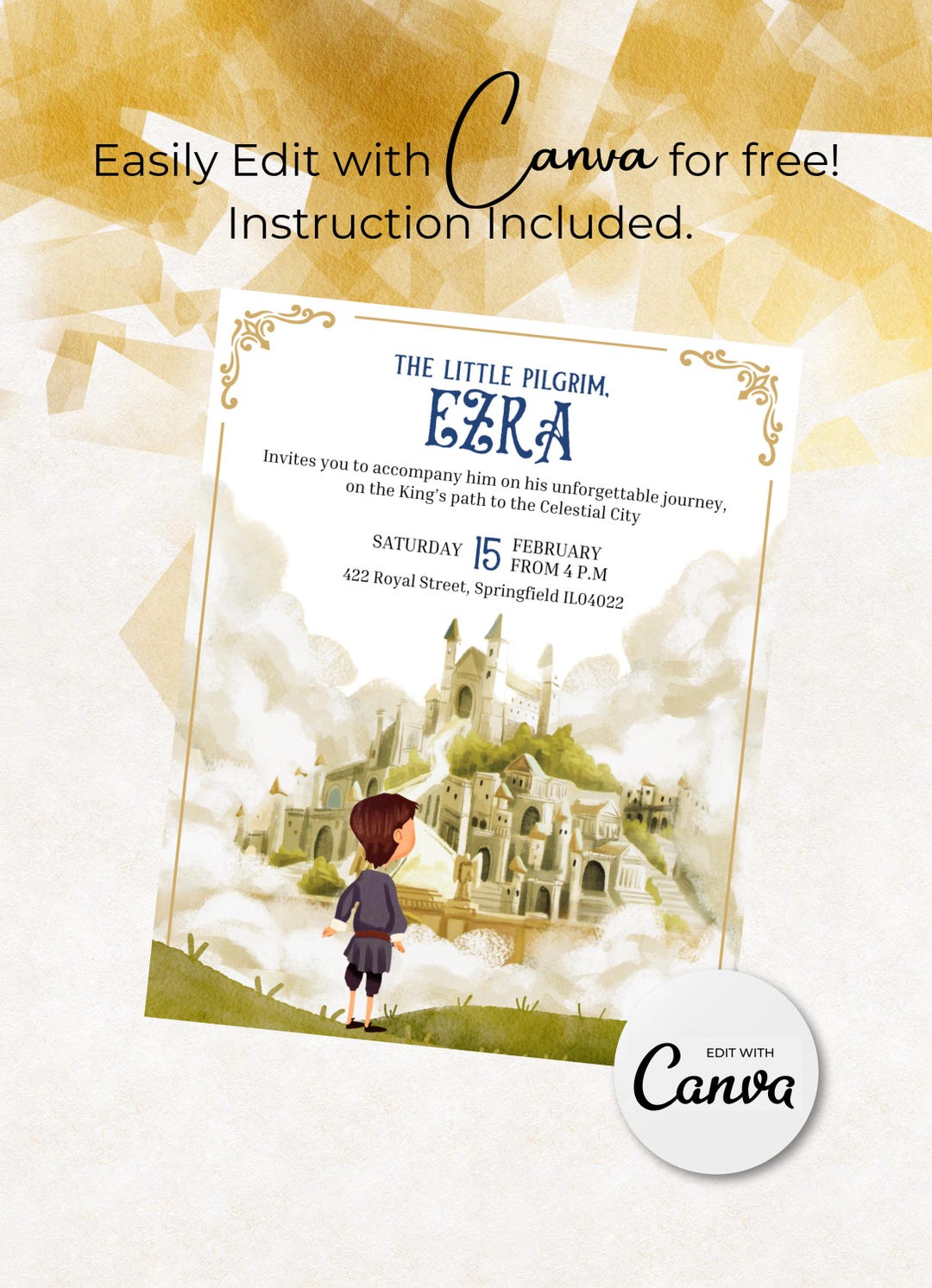 Castle Invitation Boy, the Little Pilgrim , Birthday Invite, Christian ...