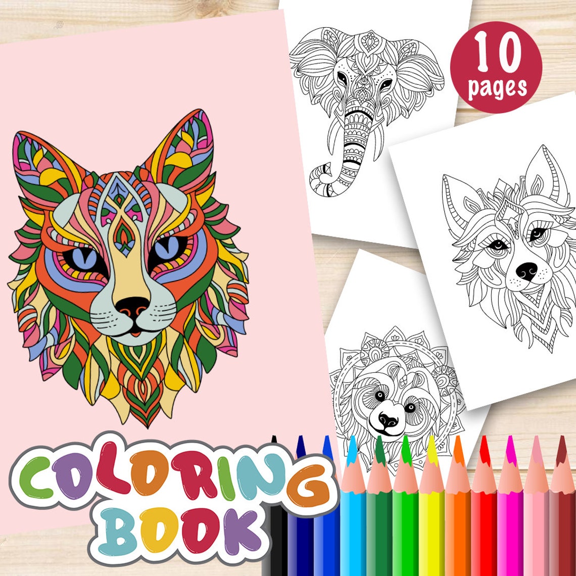 10 Mandala Animals Coloring Pages, Coloring Book, Adult Coloring Books ...