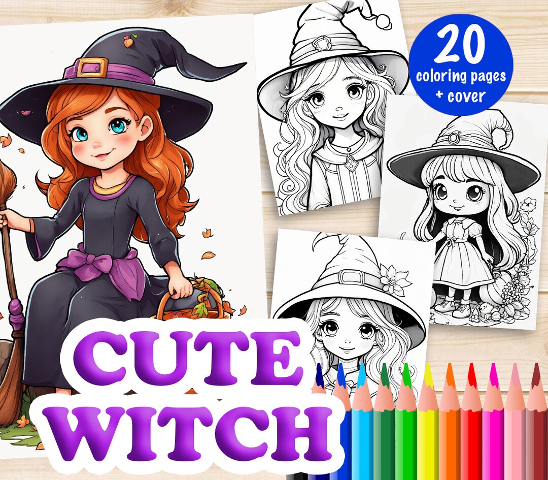 20 Pages of Cute Witch Coloring Book - Printable PDF Coloring Book ...