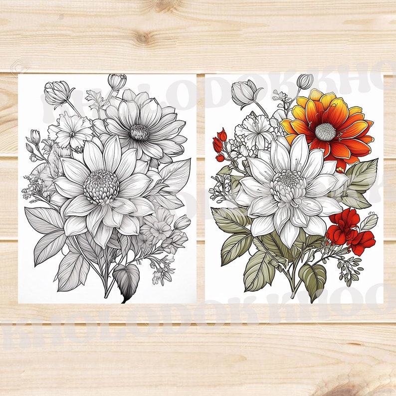 50 Pages of Flowers Coloring Book - Printable PDF Coloring Book ...