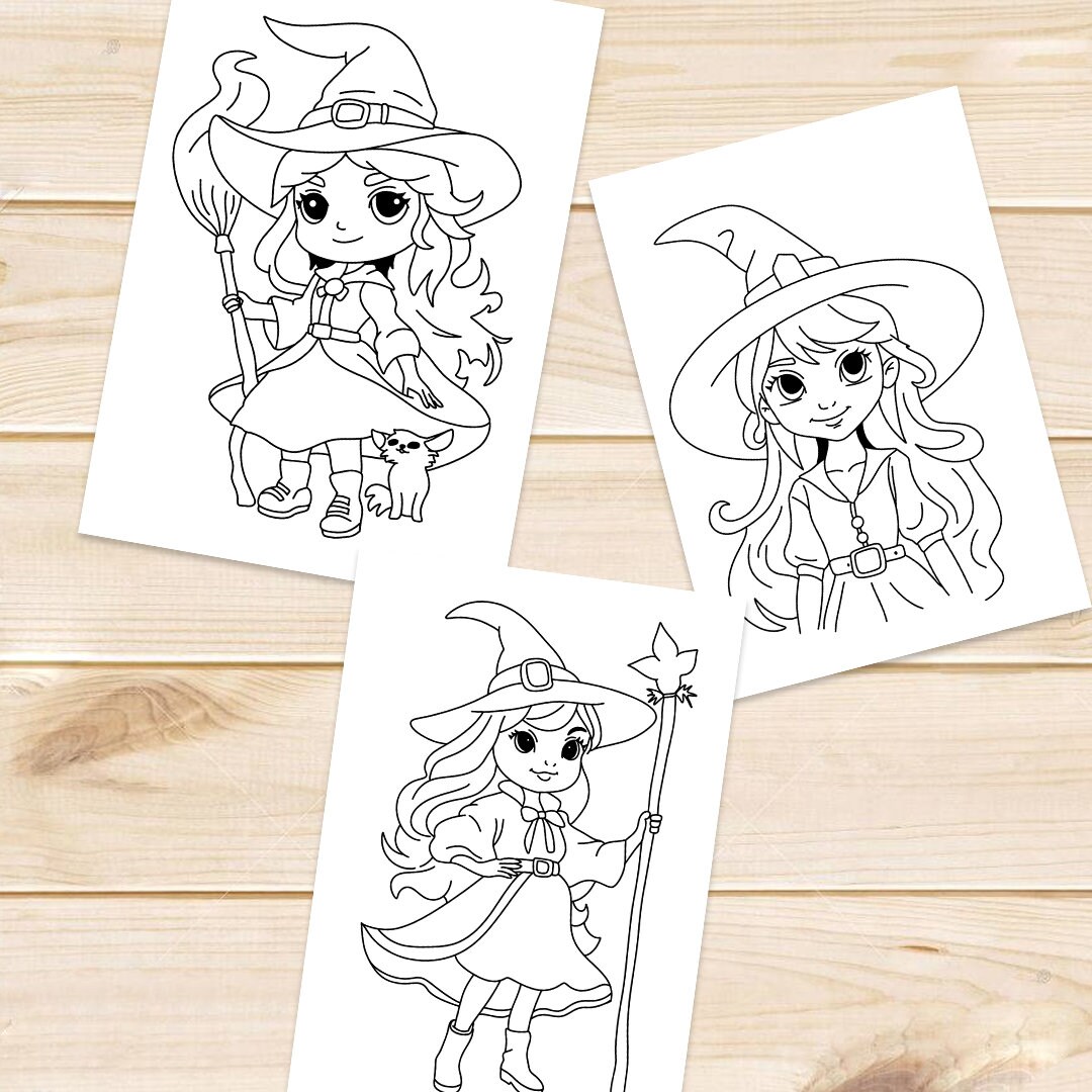 10 Cute Witches Coloring Book Pages for Girls, Kids Coloring Pages ...