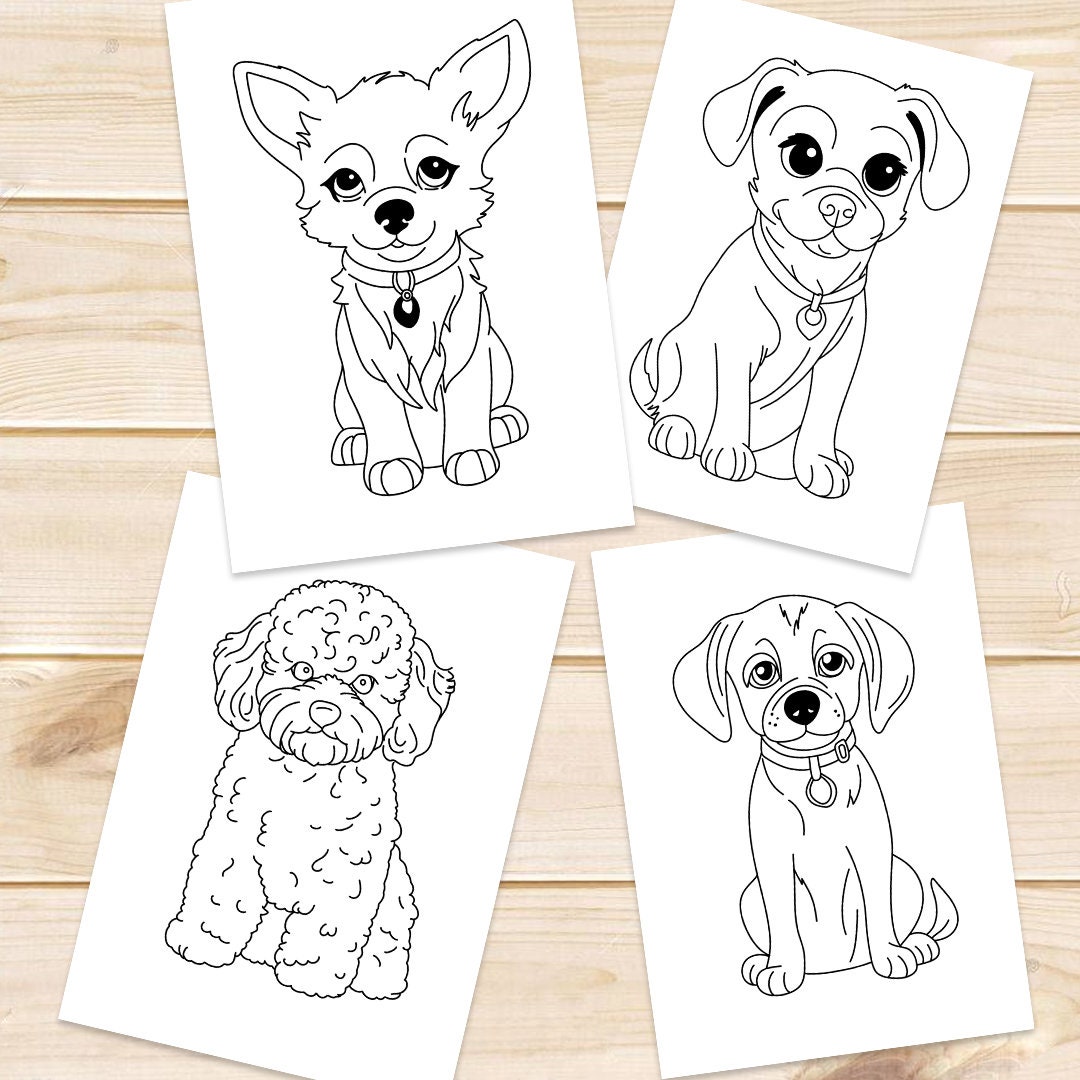 10 Easy Dogs Coloring Pages for Kids, Preschoolers, Digital Coloring ...