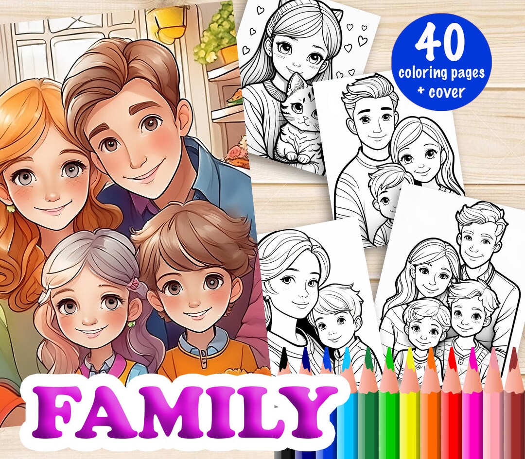 40 Pages of Family Coloring Book - Printable PDF Coloring Book, Adult ...