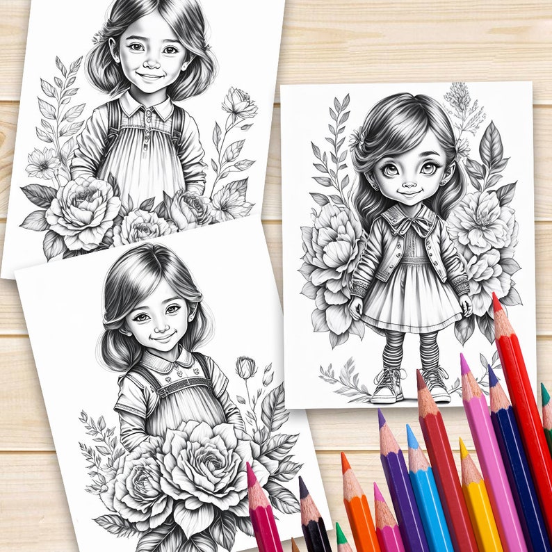 25 Girls With Flowers Coloring Pages, Adult Coloring Books for Kids ...