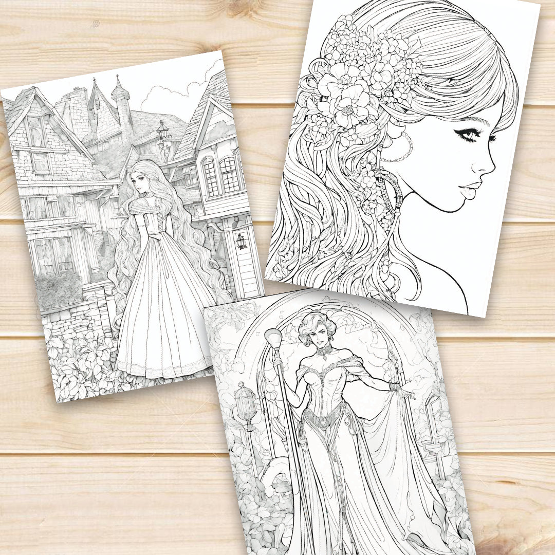 Princess Coloring Pages, 10 Digital Downloads, Beautiful Portraits ...