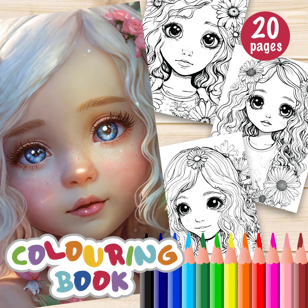 Girls With Big Eyes Coloring Pages, 20 Digital Downloads, Beautiful ...