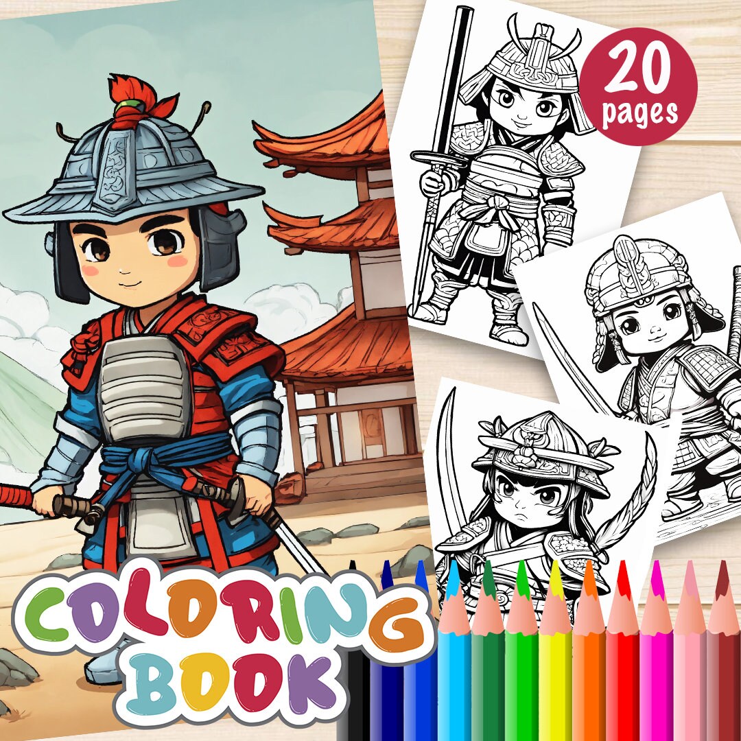 20 Cute Little Samurai, Japanese Samurai, Children's Coloring Book ...