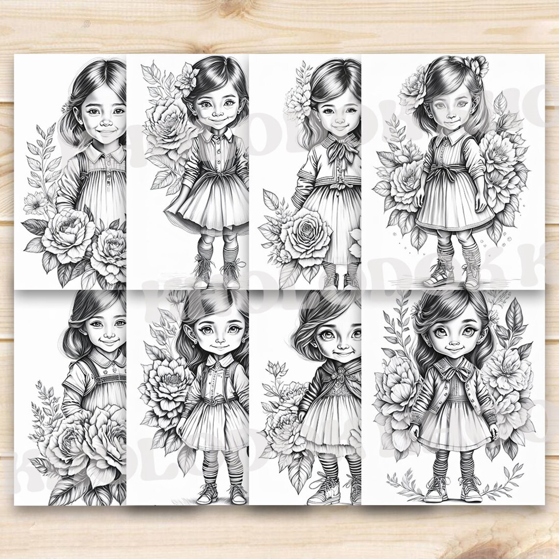 25 Girls With Flowers Coloring Pages, Adult Coloring Books for Kids ...
