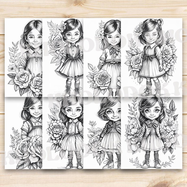 25 Girls With Flowers Coloring Pages, Adult Coloring Books for Kids ...