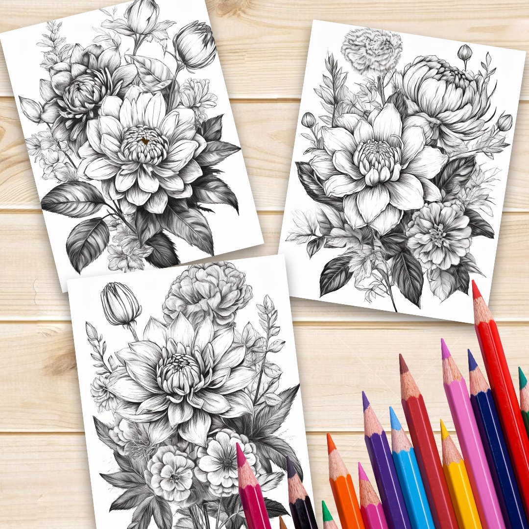 50 Pages of Flowers Coloring Book - Printable PDF Coloring Book ...