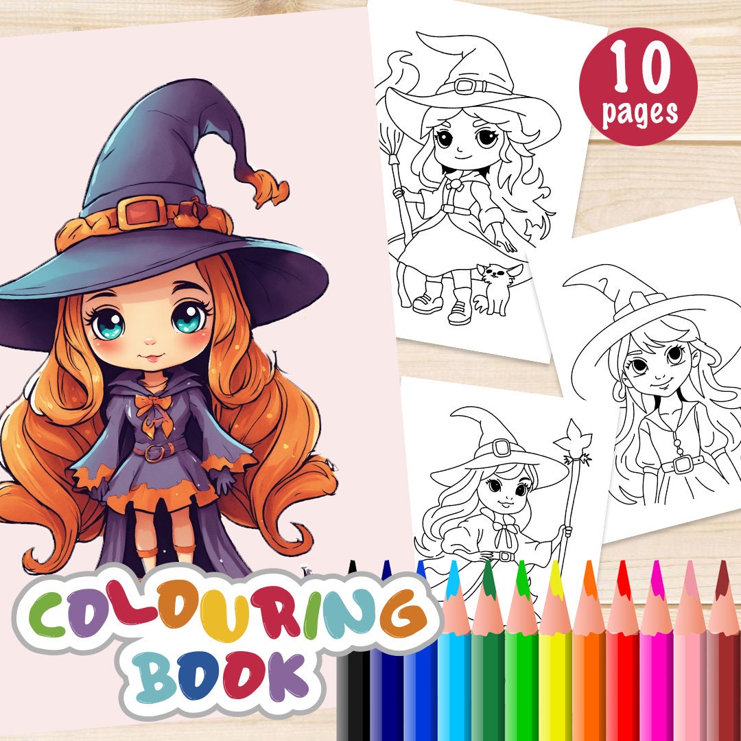 10 Cute Witches Coloring Book Pages for Girls, Kids Coloring Pages ...