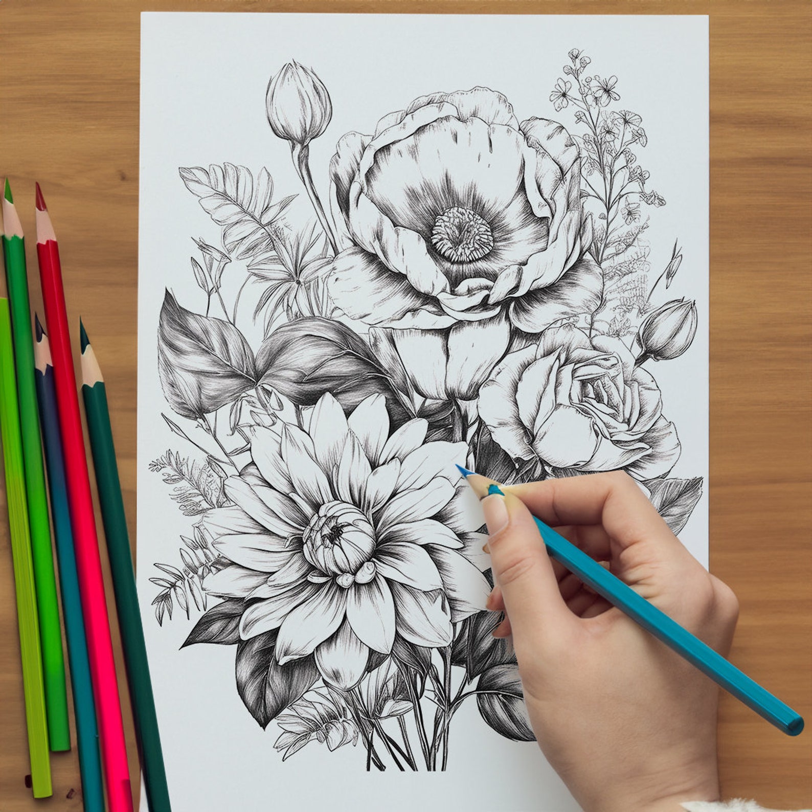 50 Pages of Flowers Coloring Book - Printable PDF Coloring Book ...