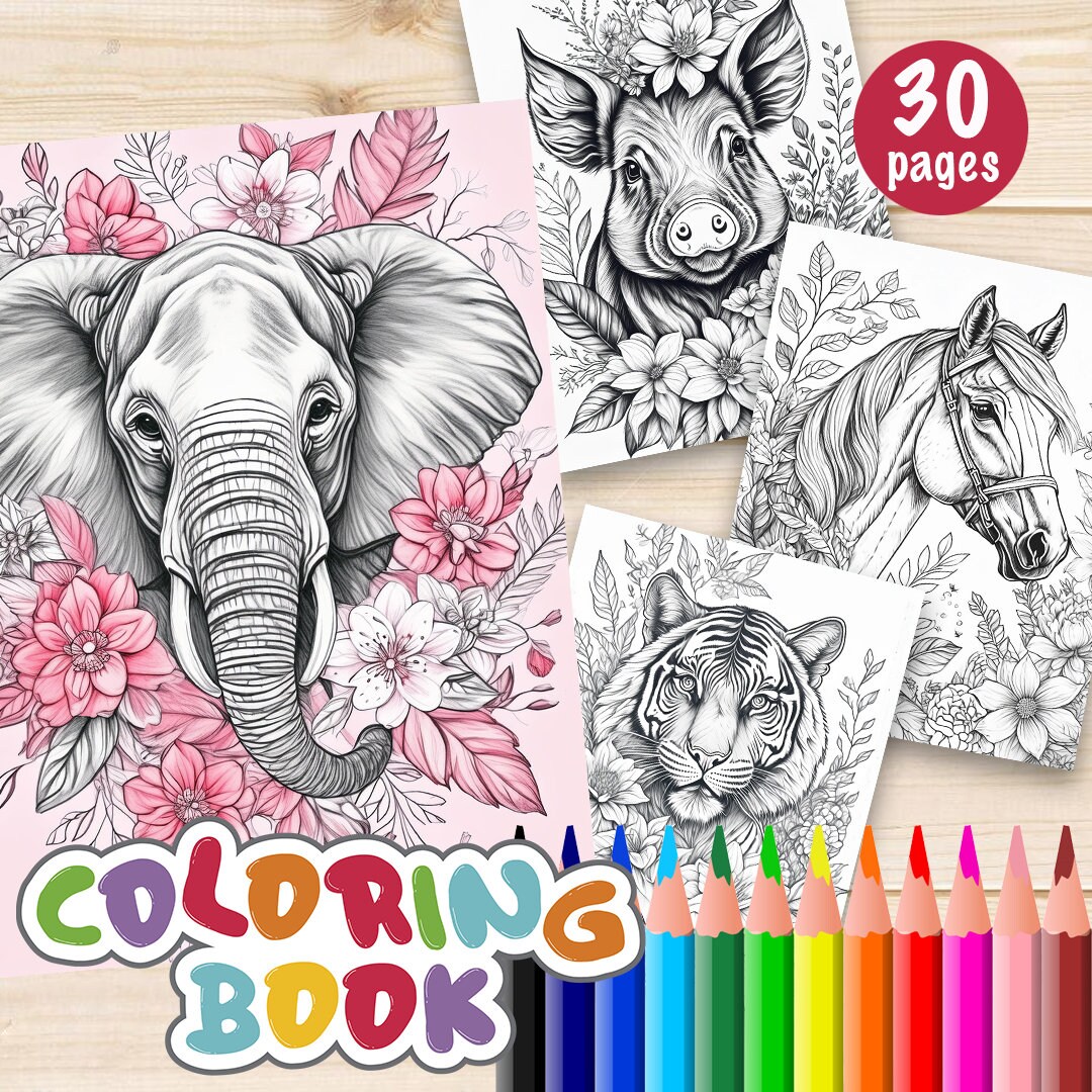 30 Printable Animals With Flowers Coloring Pages, Adult Coloring Books ...